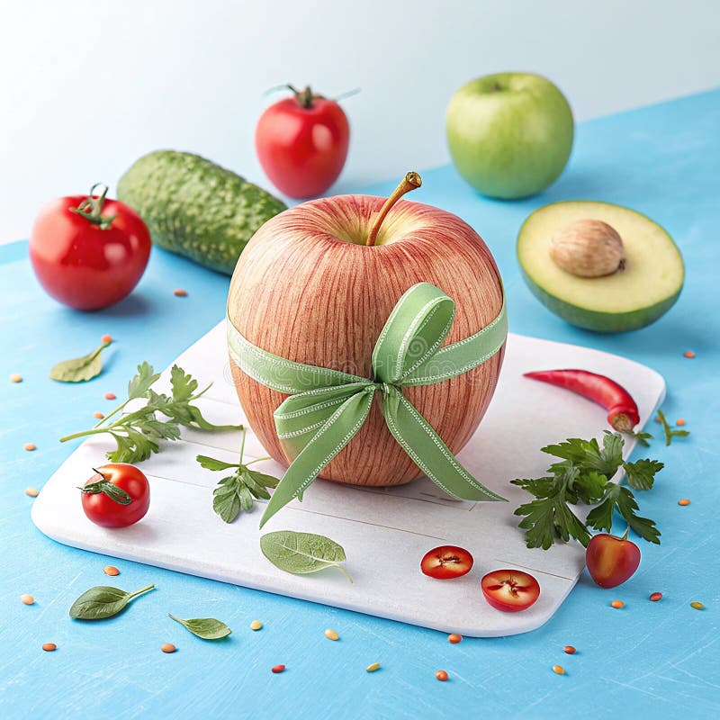 Apple Wrapped with the Temple Line is Surrounded by Vegetables on a ...