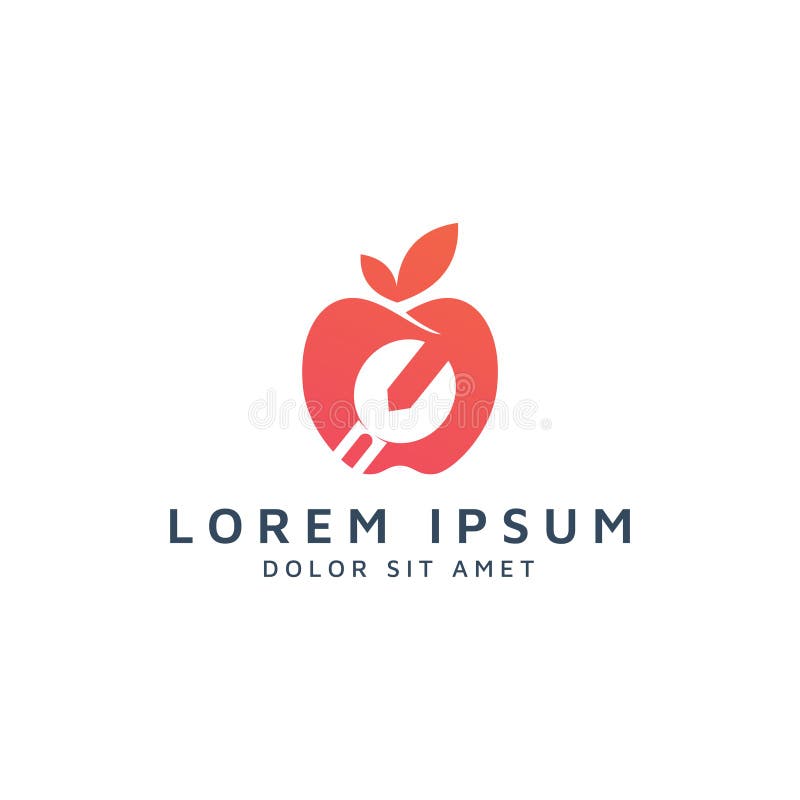 Apple and Wrench Negative Space Logo Design Stock Vector - Illustration ...