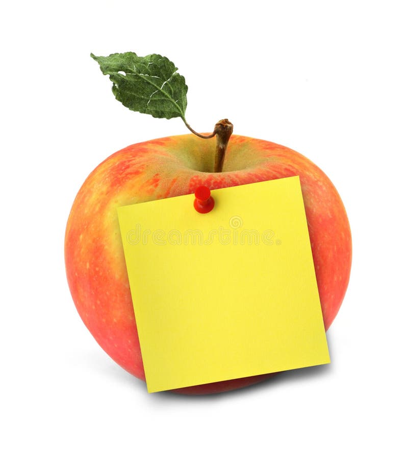 Apple with yellow note stock image. Image of leaf, framed - 3071277