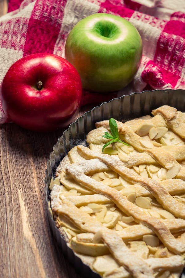 Apples and Apple Cake with Icing Sugar Stock Image - Image of pattern ...
