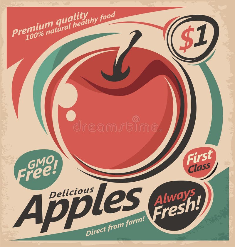 Vintage apple poster stock vector. Illustration of lifestyle - 37456611