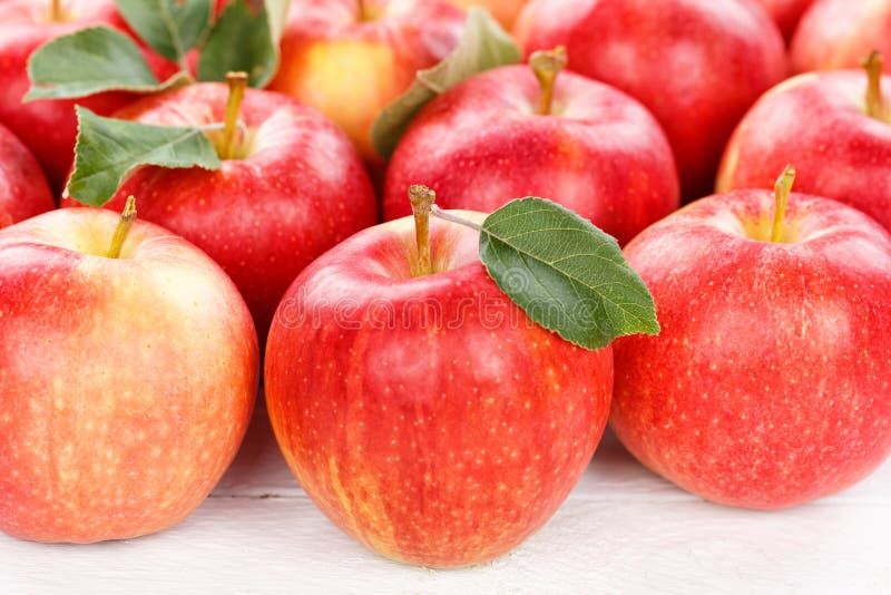 Apples Apple Fruits Fruit with Leaves Background Stock Image - Image of ...