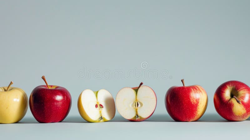Apples Arranged in a Row on a Light Background, Varieties and Cross ...