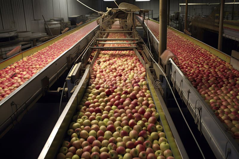 Apples Being Graded in Fruit Processing and Packaging Plant Stock ...