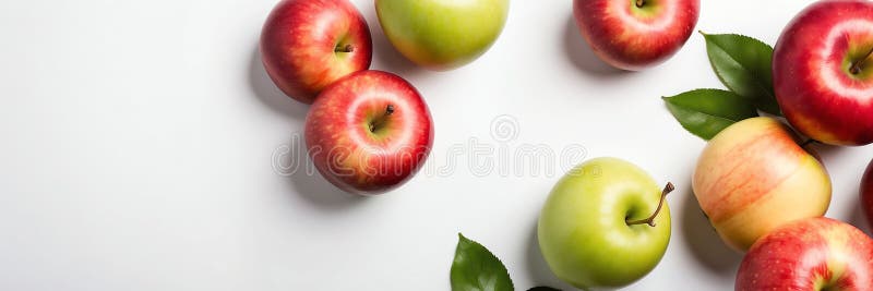Apples on Border Side on Plain White Background Copyspace Ai Generated ...