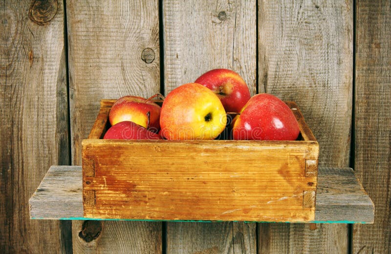 Apples in a box stock photo. Image of plank, kitchen - 44677302