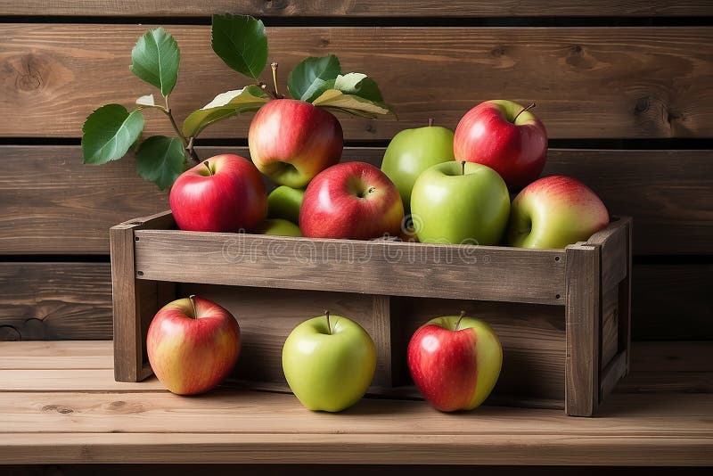Apples in a Box on a Wooden Shelf. a Framework on a Wooden Background ...