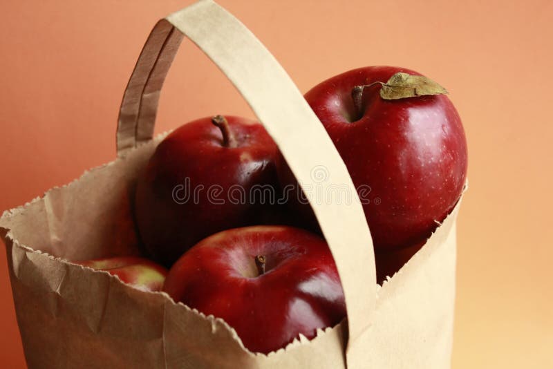 Apples in a Brown Paper Bag Stock Image - Image of gold, packaging ...