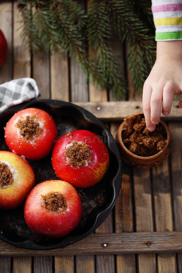 Apples with Cane Suga, Top View Stock Photo - Image of meal, appetizer ...