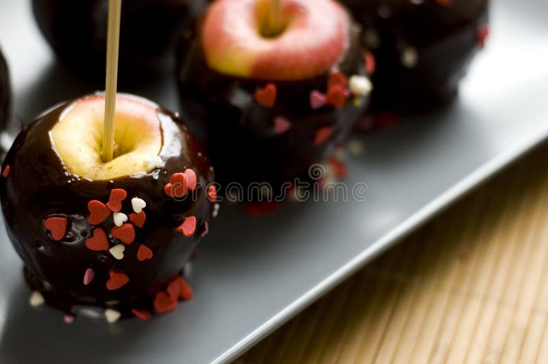 Two Caramel Candy Apples with Chocolate Stock Photo - Image of fall ...