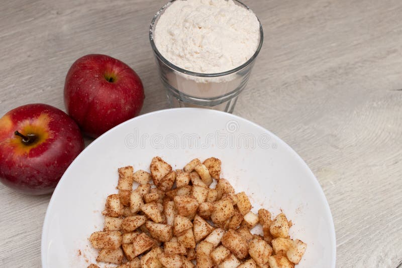 Apples with Cinnamon and Flour. Ingredients for Baking Cake. Step-by ...