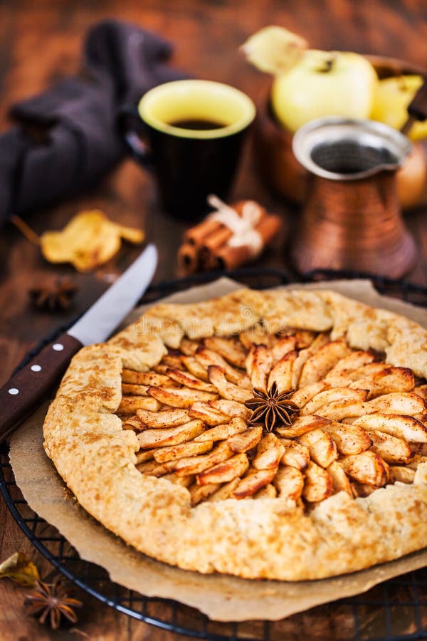 Apples and Cinnamon Rustic Open Pie Galette Stock Image - Image of ...