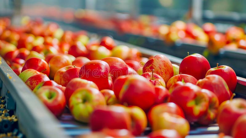 Apples on a Conveyor Belt in an Apple Factory Stock Image - Image of ...