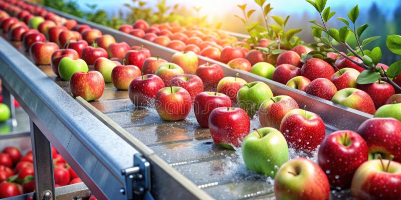 Apples on a Conveyor Belt in a Modern Fruit Processing Plant ...