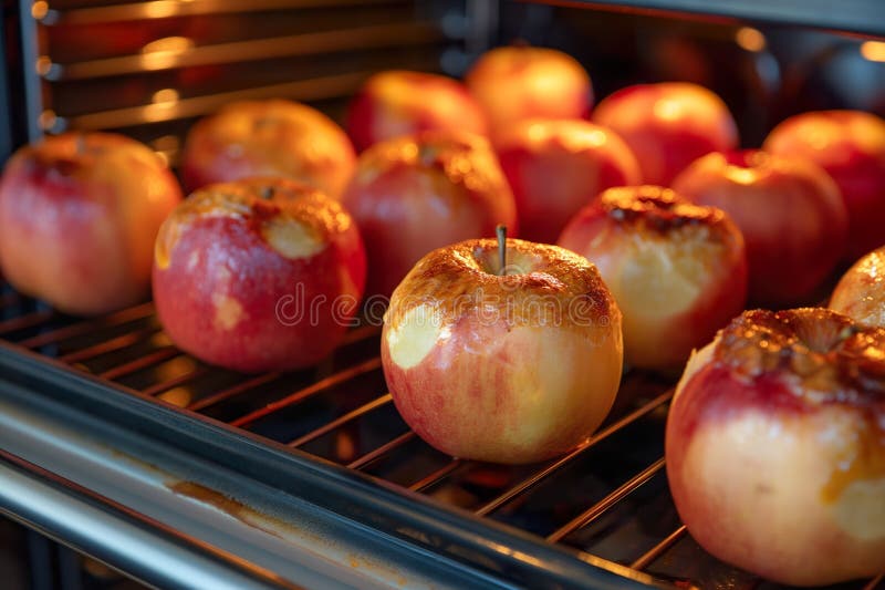 Apples Cooking in the Oven, Showing the Baking Process of Whole Fruits ...