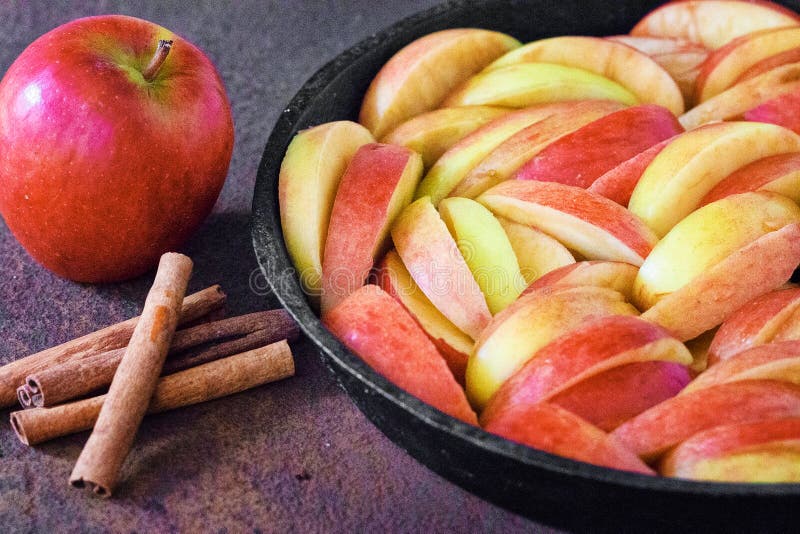 The Apples Cut by Pieces in a Pig-iron Form for Roasting, Red Apple and ...