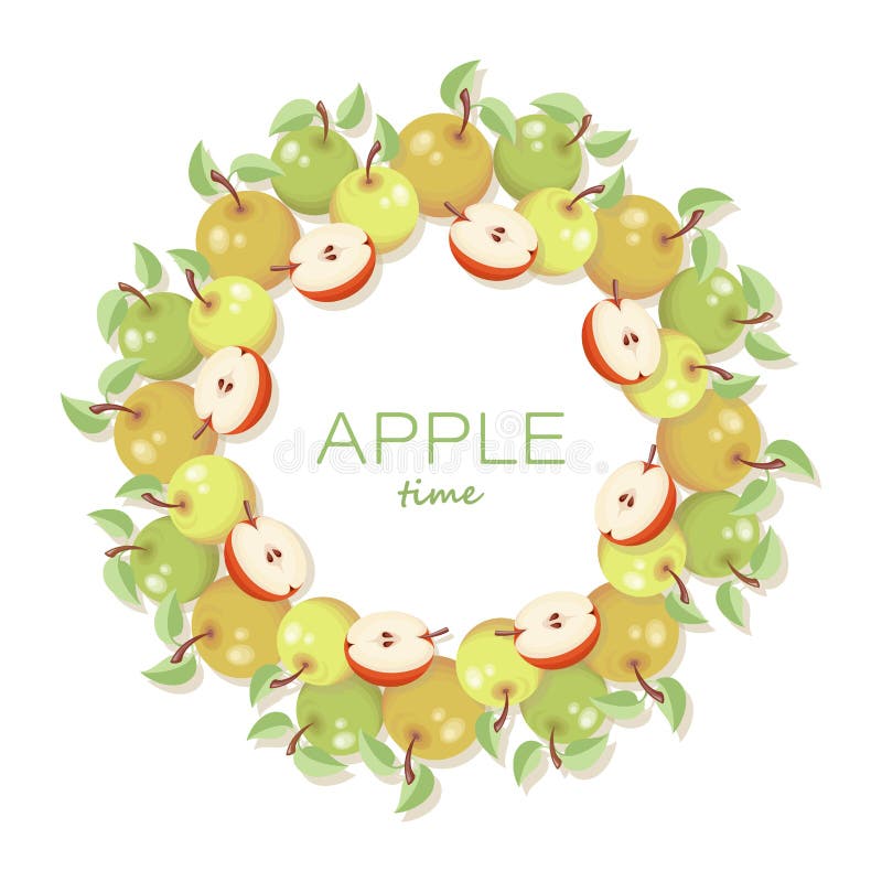 Apples Delicious Sweet Fruit. Vector Frame. Design with Apple and Leaf ...