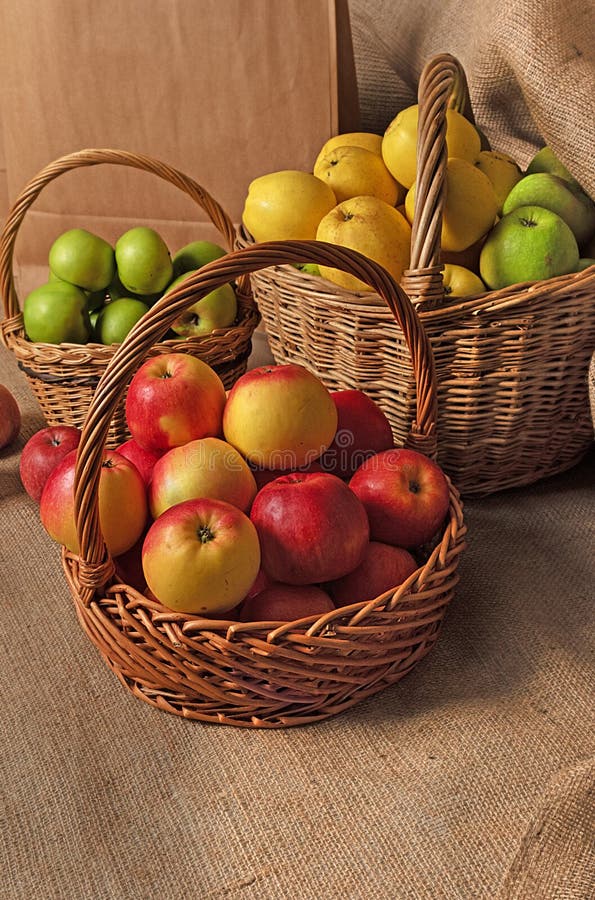 Apples of Different Varieties in Baskets of Different Sizes with Craft ...