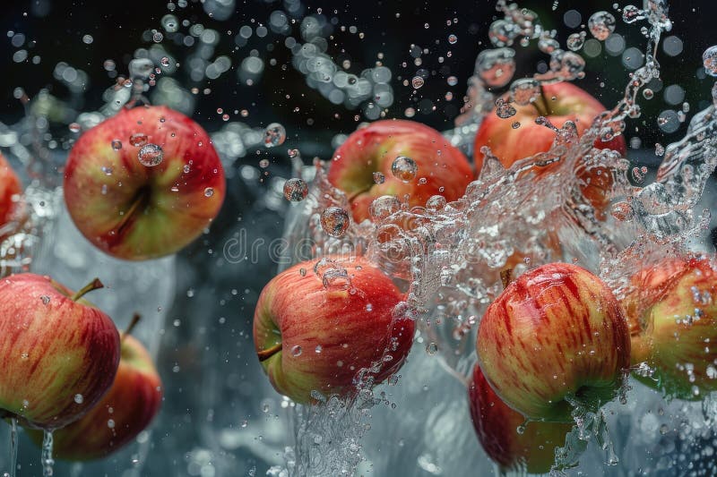 Apples Fall in Water, Falling Fruits, Apple Juice Explosion, Copy Space ...