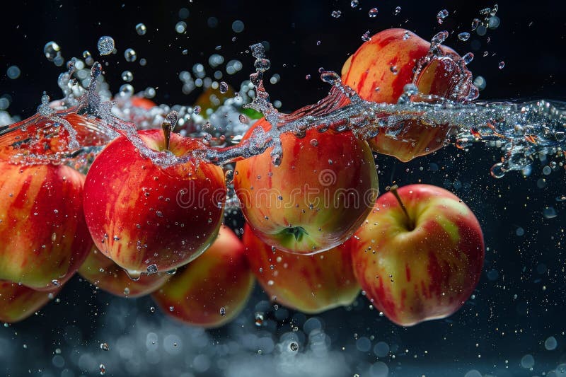 Apples Fall in Water, Falling Fruits, Apple Juice Explosion, Copy Space ...