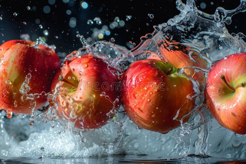 Apples Fall in Water, Falling Fruits, Apple Juice Explosion, Copy Space ...
