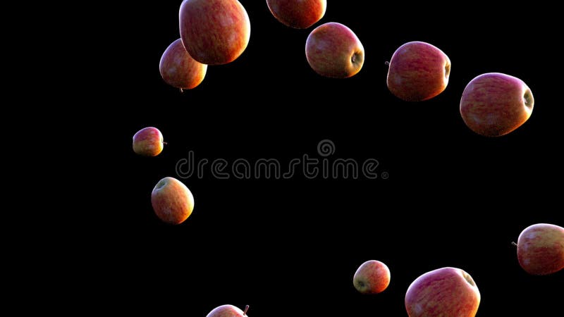Apples Falling Down on Black Background. Realistic 3d Render Stock ...
