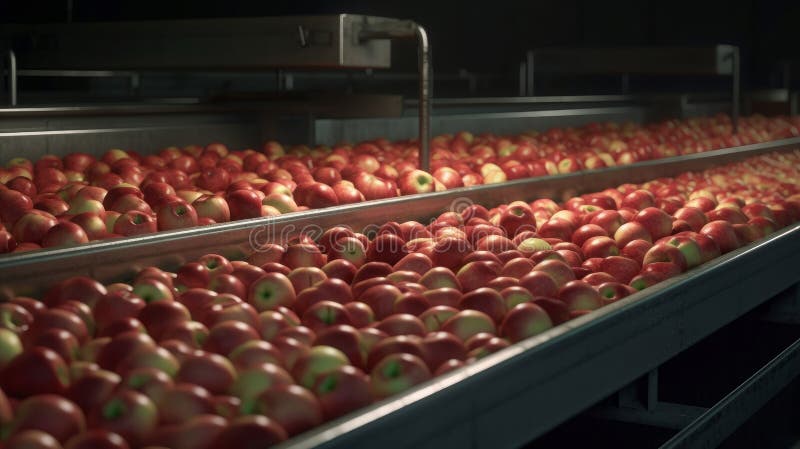 Apples in a Food Processing Facility Clean and Fresh. Generative AI ...