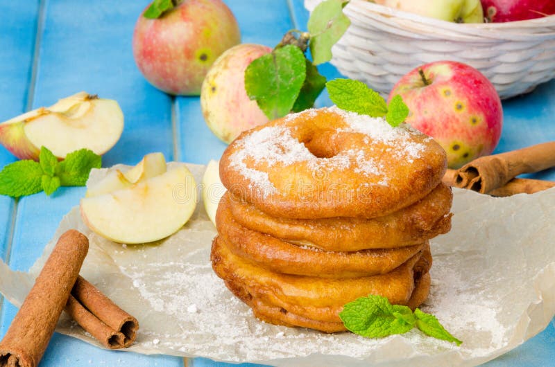 Apples Fried in a Batter with Cinnamon and Powdered Sugar Stock Image ...