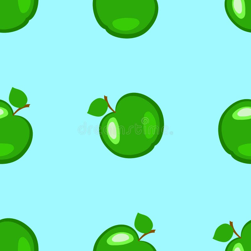Apples. Fruits. Seamless Pattern. Green Elements, Blue Background Stock ...