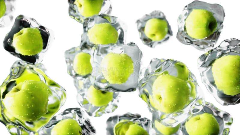 Apples in Ice Cubes. Food and Broadcast Concept. Realistic Ice ...