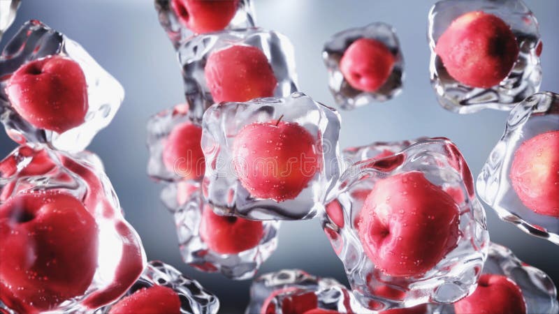 Apples in Ice Cubes. Food and Broadcast Concept. Realistic Ice ...