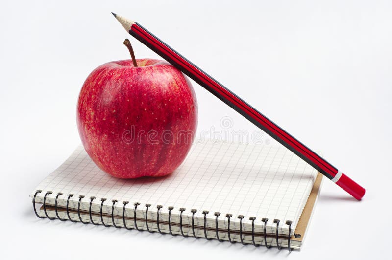 Apples, Notebook and Pencil Stock Photo - Image of color, paper: 37637398