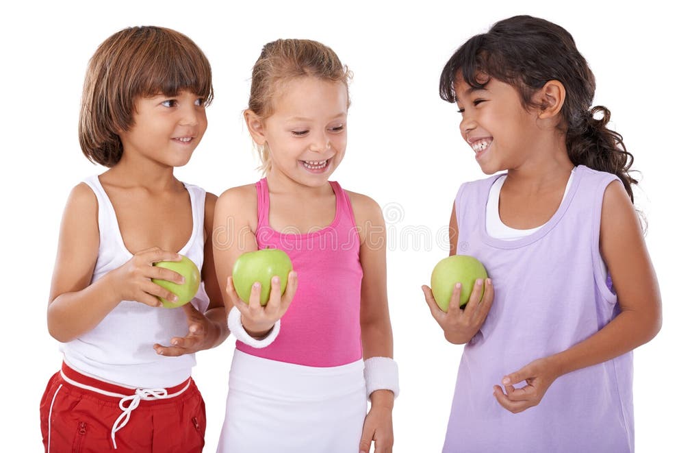 Apples are a Nutritious Snack. Three Young Friends Holding Apples ...