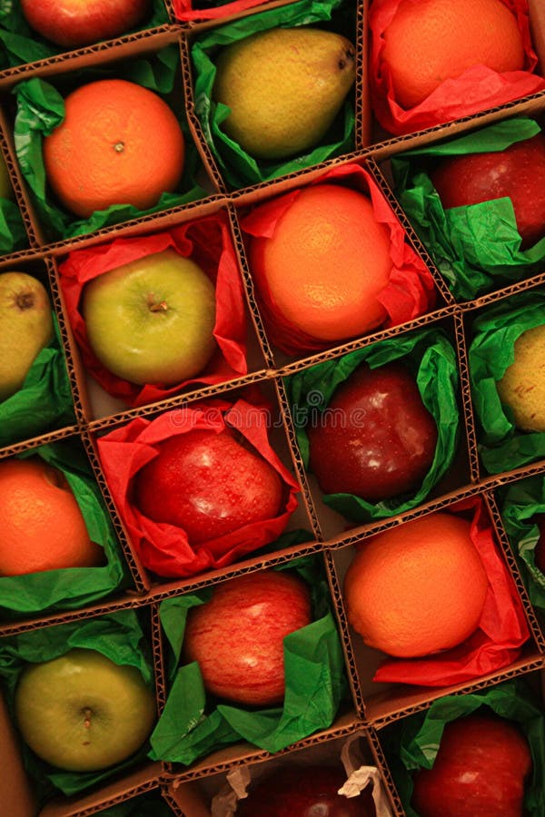 Fruit Inside Square Boxes in Tissue Paper Stock Image - Image of ...