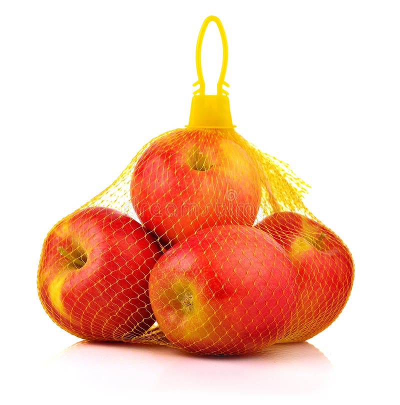 Apples in Plastic Mesh Sack on White Background Stock Photo - Image of ...