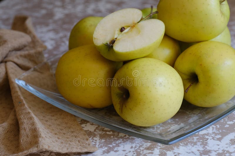 Apples on a Plate on the Table in the Kitchen. Chauntecleer Apples ...
