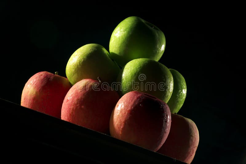 Apples Red and Green with Low Key Lighting. Stock Image - Image of ...
