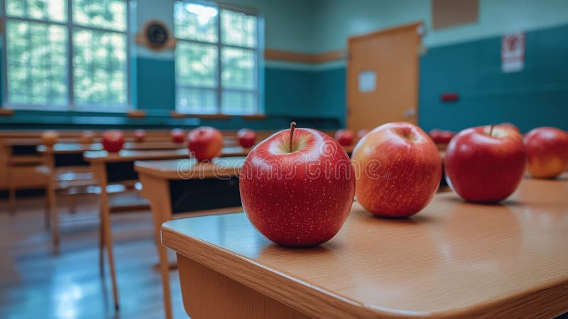 Apples on School Desks stock illustration. Illustration of desks ...