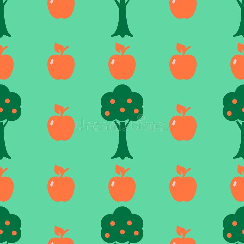 Apples are a Seamless Pattern. Orange Apples and Apple Trees on a Green ...