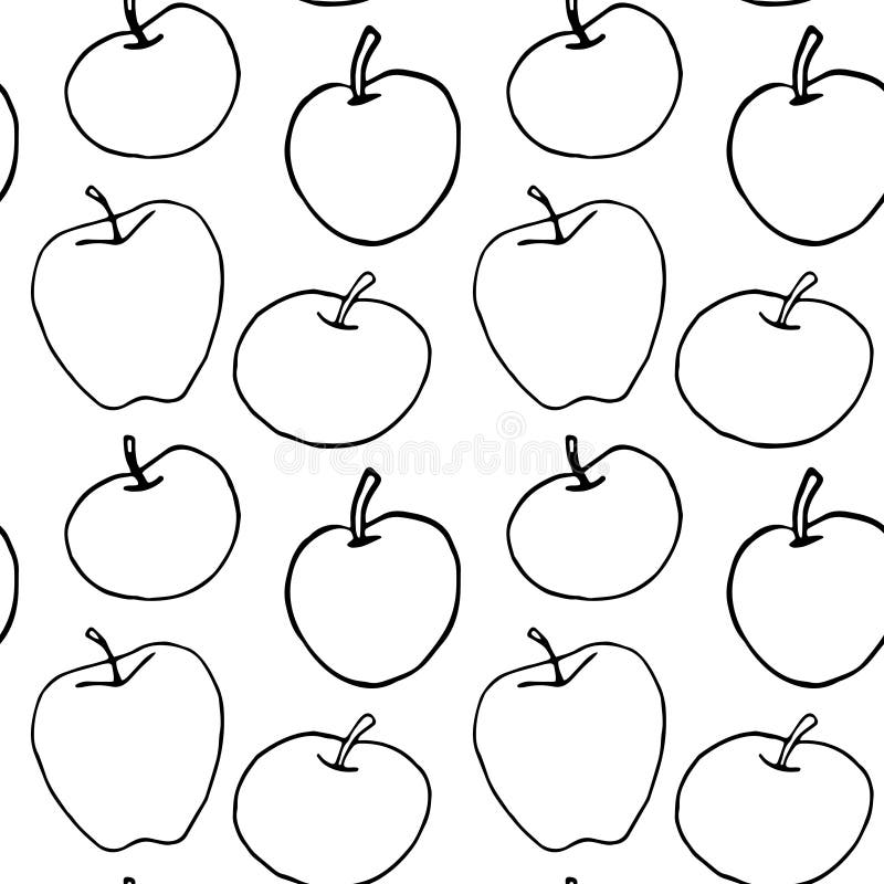 Apples Seamless Vector Pattern. Outline Doodle. Repeating Print Stock ...