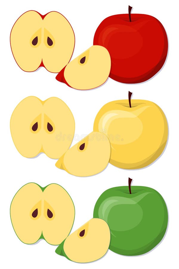 Apples Set in Cartoon Style. Stock Vector - Illustration of juicy ...