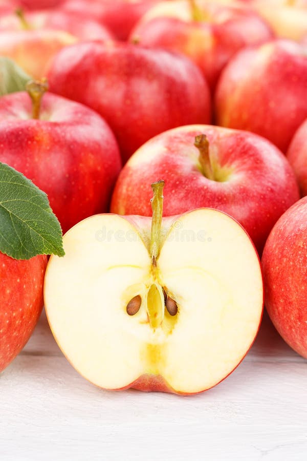 Apples Sliced Apple Fruits Fruit with Leaves Portrait Format Background ...