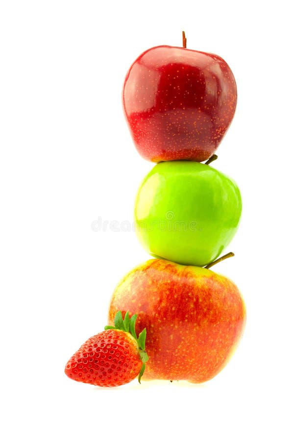 Apples and Strawberries Isolated on White Stock Photo - Image of macro ...