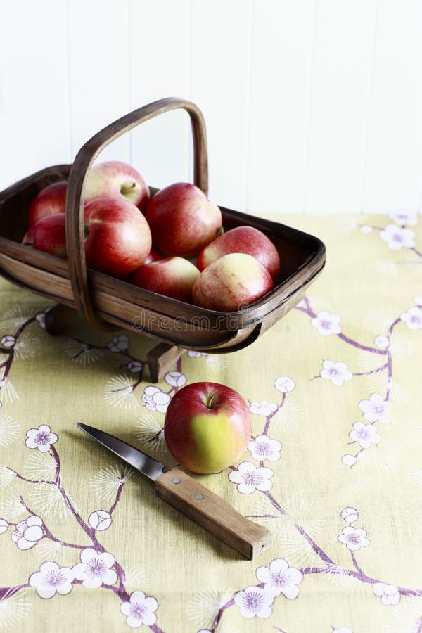 Apples on table stock photo. Image of shot, basket, tablecloth - 30849842