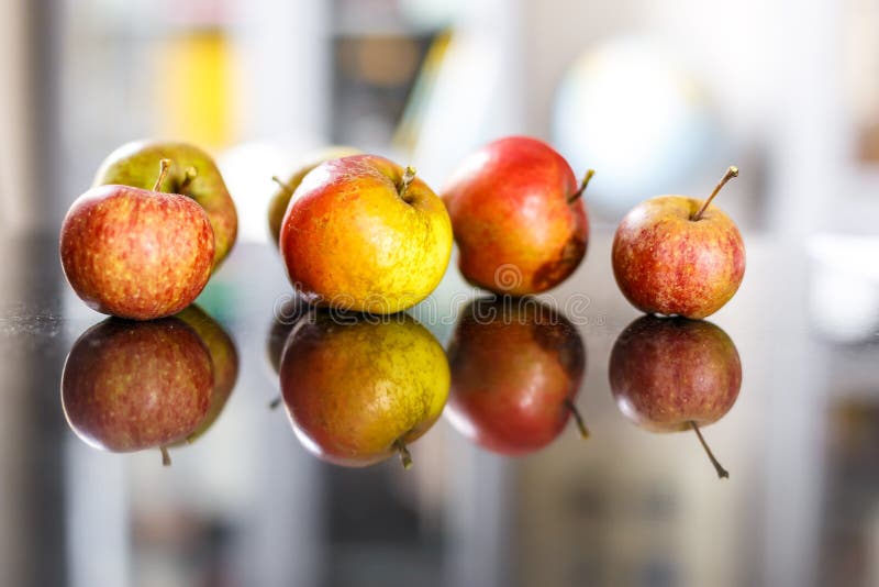Apples on the Table and Reflection Stock Photo - Image of green, diet ...