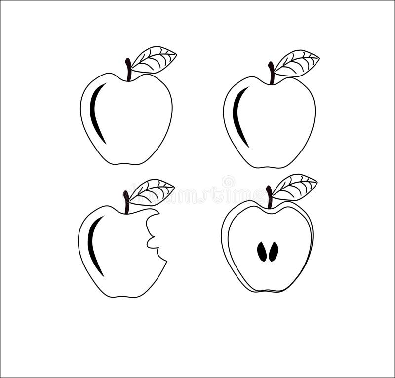 Set of Half and Bitten Apples in Vector Coloring Book. Stock Vector ...