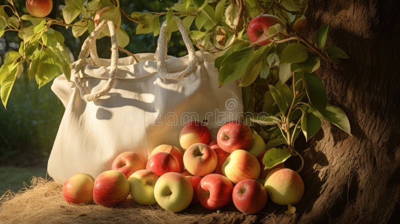 Apples white sack stock illustration. Illustration of soft - 372404593
