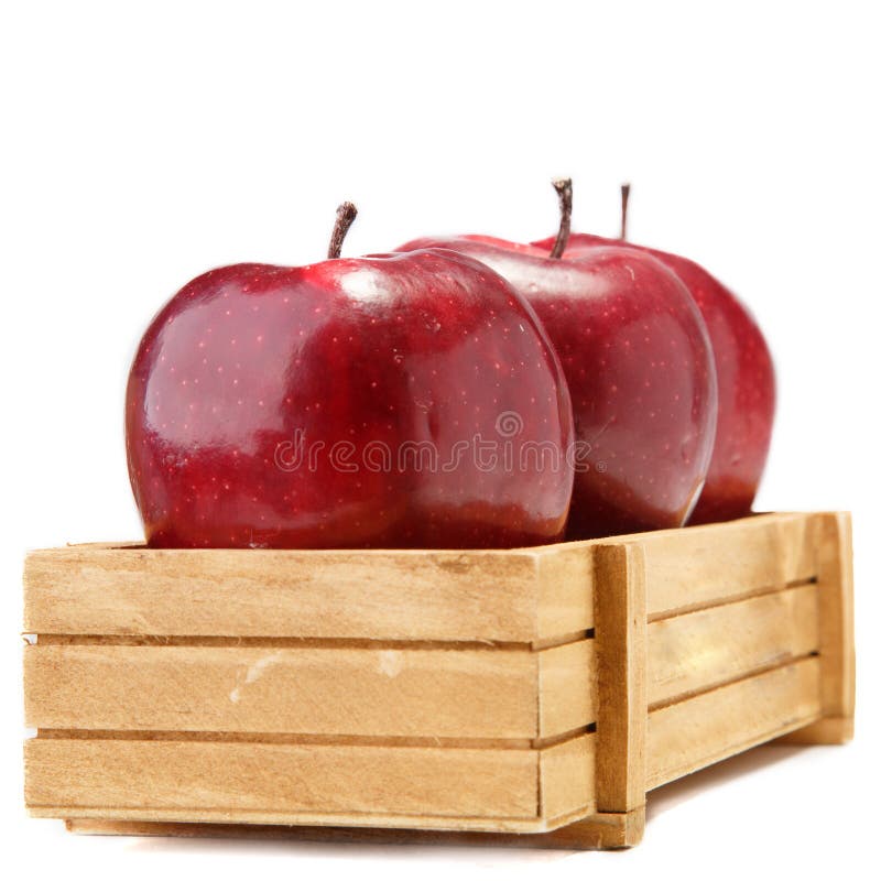 Apples in Wooden Box Isolated on White Stock Image - Image of dieting ...