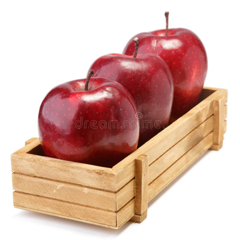 Apples in Wooden Box Isolated on White Stock Photo - Image of nature ...
