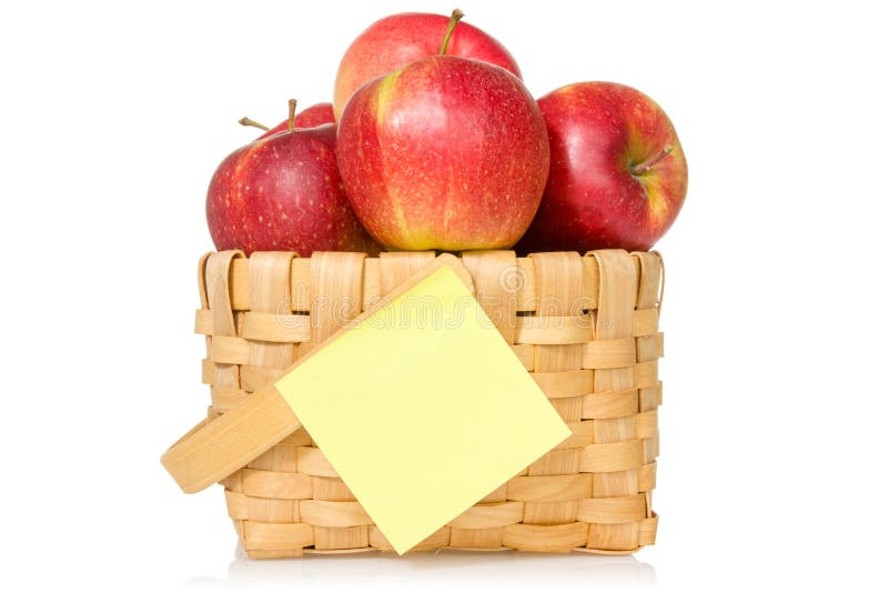 Apples in Woven Basket with Sticky Note Stock Image - Image of ...